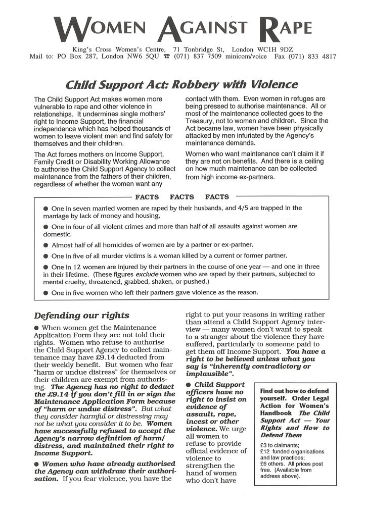 Child Support Act: Robbery with Violence - Women Against Rape
