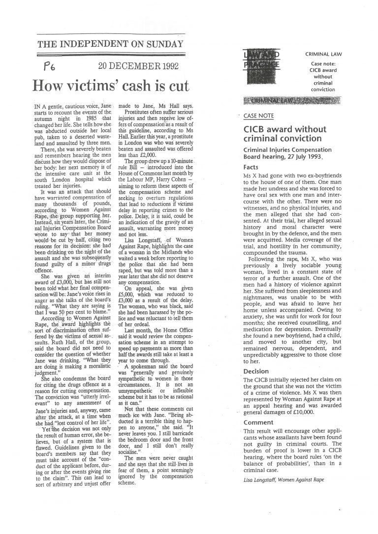 how victims cash is cut - Women Against Rape