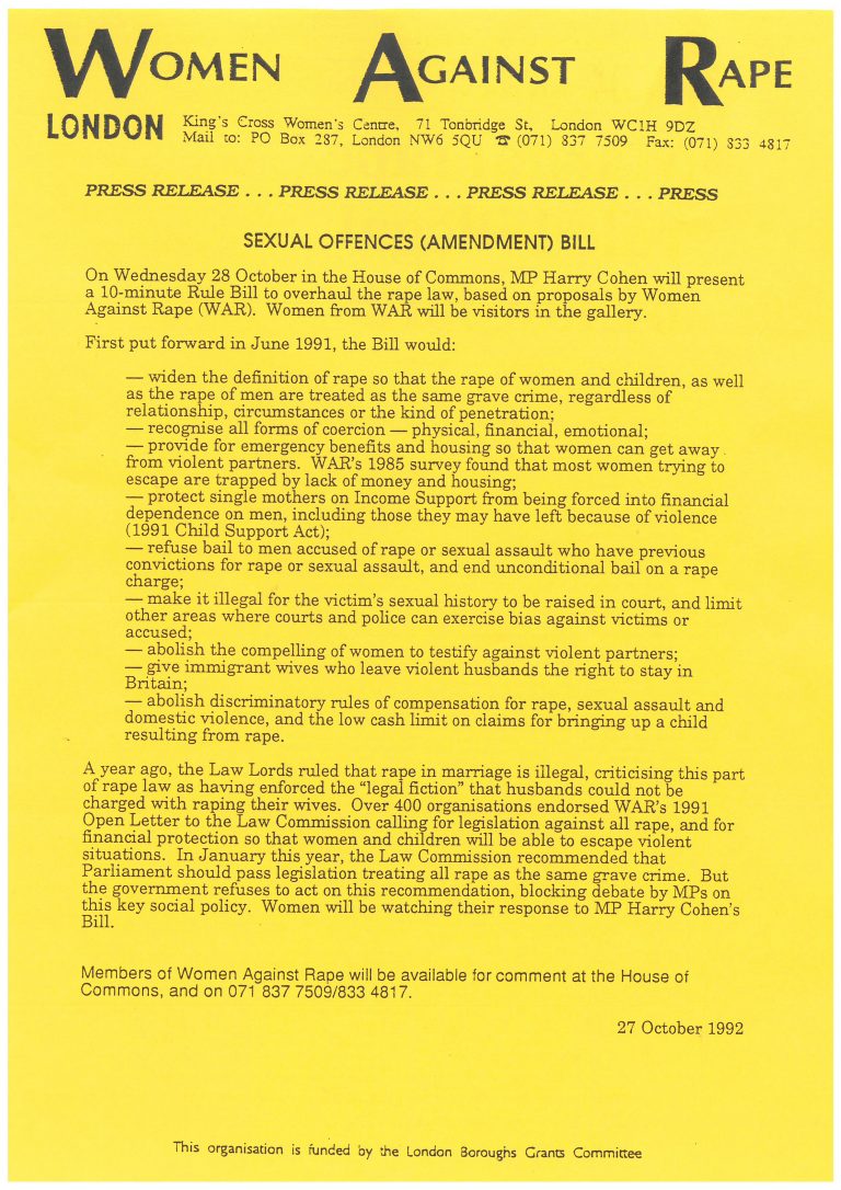 Sexual offences amendment bill - Women Against Rape