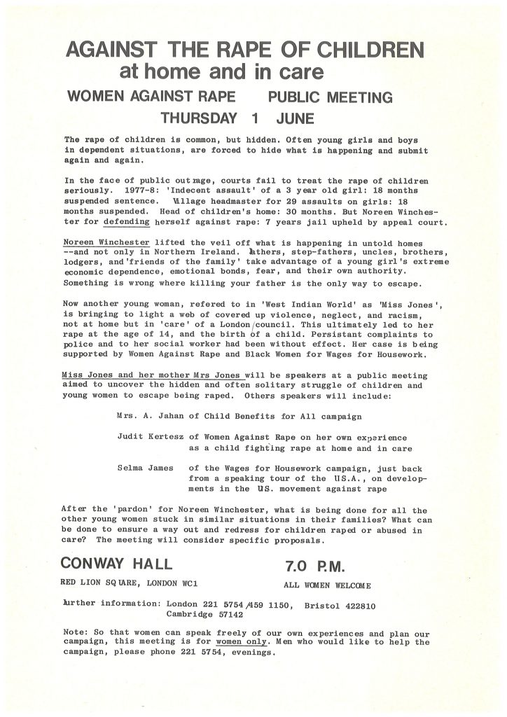 Statement: Against the rape of children at home and in care - Women ...